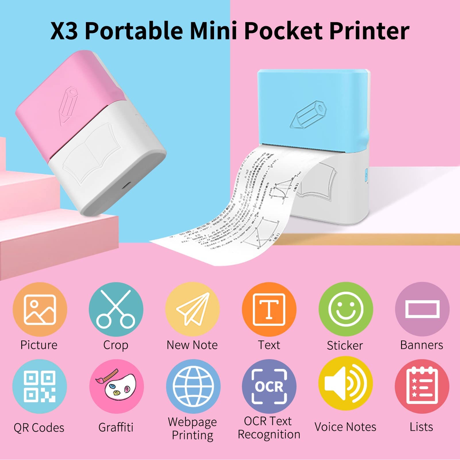 GAELOP DFHBFG Mini Wrong Question Printer Portable Pocket Thermal Printer Photo Text Web Printer Inkless Printing(Black-JoJo's Bizarre Adventure1)