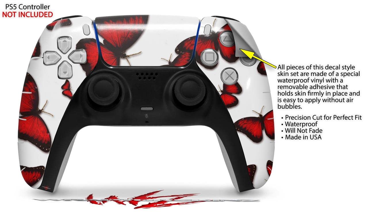 WraptorSkinz Skin Wrap compatible with Sony PS5 DualSense Controller Butterflies Red (CONTROLLER NOT INCLUDED)