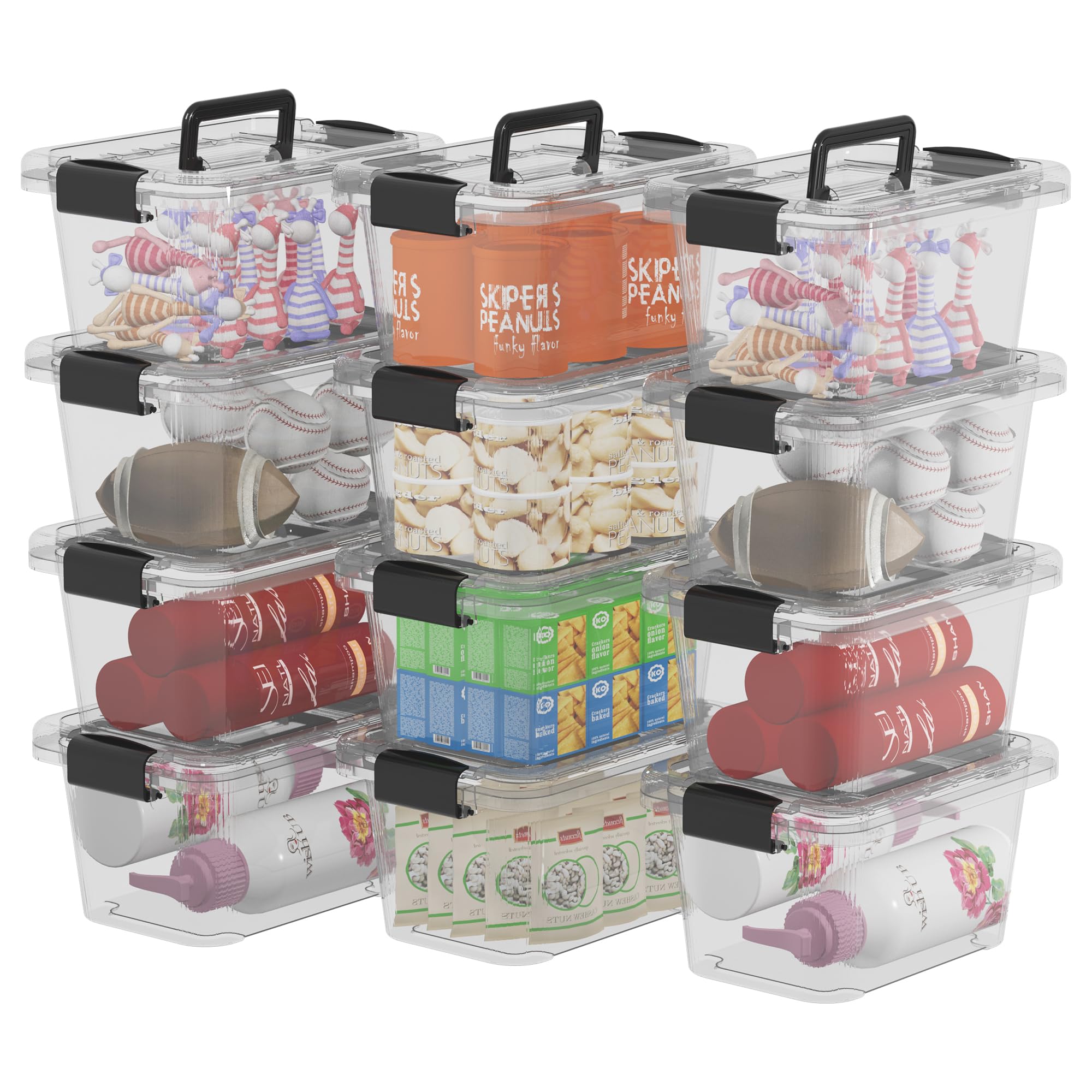 Cetomo 12Qt*12 Plastic Storage Bins, Storage Box, 12 Pack, Tote Organizing Container with Durable Lids, Secure Latching Buckles and Handles, Stackable and Nestable, Clear