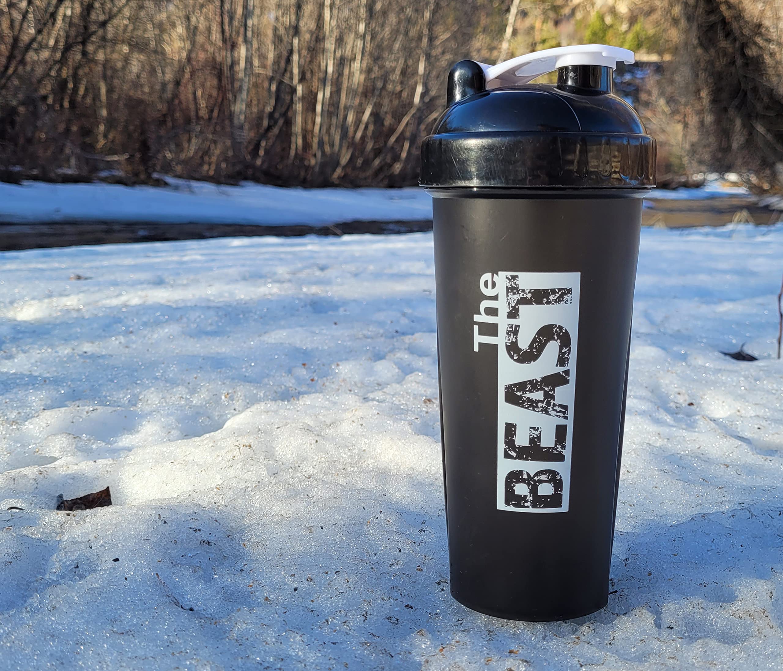 Dad Bod Nutrition THE BEAST Protein Shaker Water Bottle Black 28 Ounce Cup With Whisk Action Rod