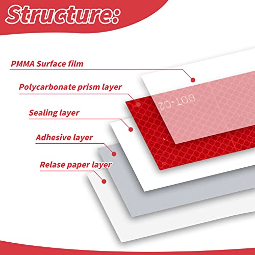 DOT-C2 Reflective Tape 2 in X 600 FT, Dot Safety Warning Tapes Bulk, Red White Waterproof Self Adhesive Trailer Tape Outdoor Caution Reflector Conspuicy Tape for Vehicles Boat Sign 6 Roll(2'' X 100FT)