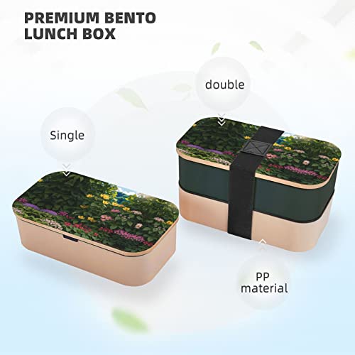 Full Of Flowers Premium Bento Lunch Box, 2 Compartments Leakproof Lunch Box With Cutlery For Adults, Microwave & Dishwasher Safe
