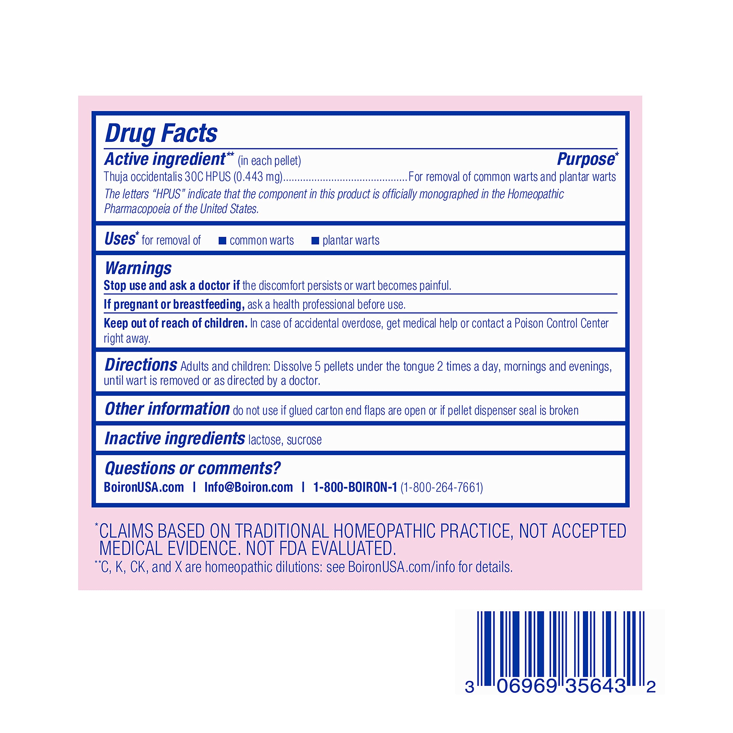 Boiron Thuja Occidentalis 30C Wart Removal Homeopathic Medicine for Painless Removal of Warts from Plantar (Feet), Hands, and Other Bodily Warts -80 Count (Pack of 3)