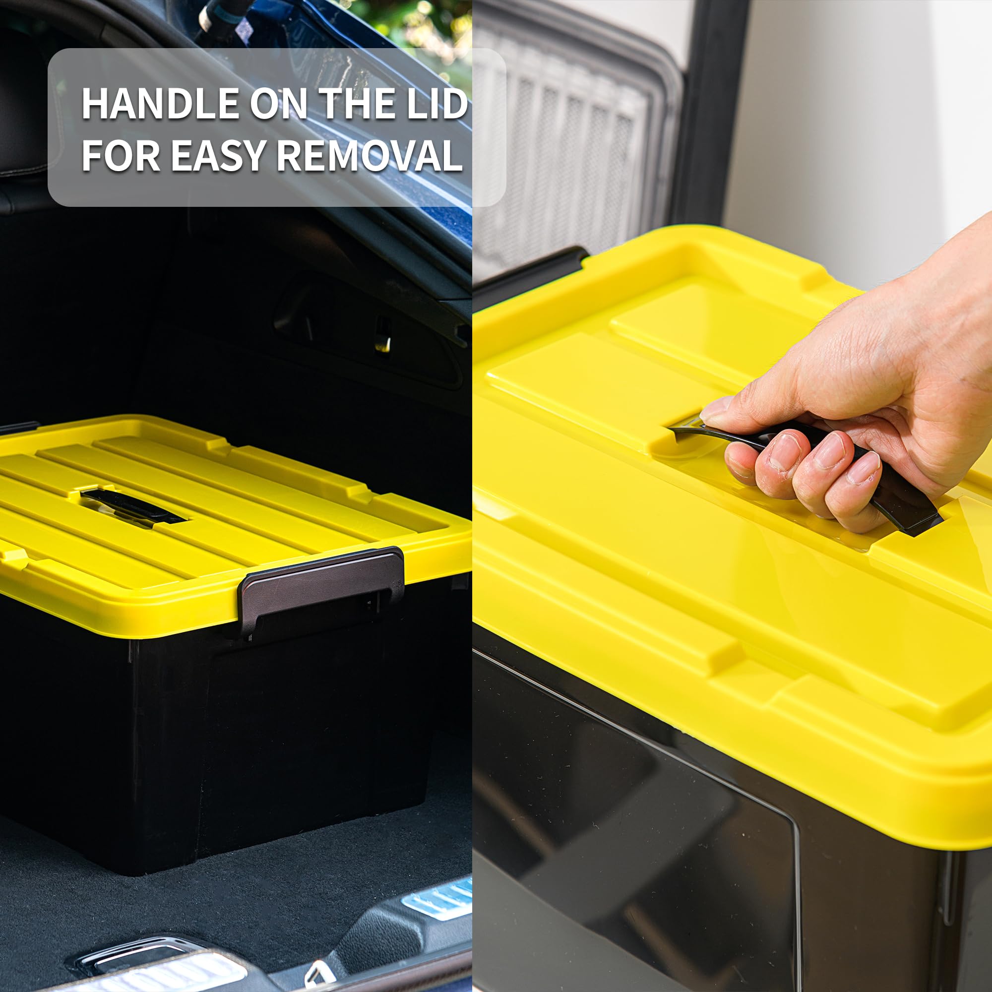 Cetomo 16Qt*6 Durabilt Flip Lid Stackable Heavy Duty Tough Storage Container Tote, Plastic Storage Bins, Storage Box, Black Base with Yellow Lid (6 Pack)