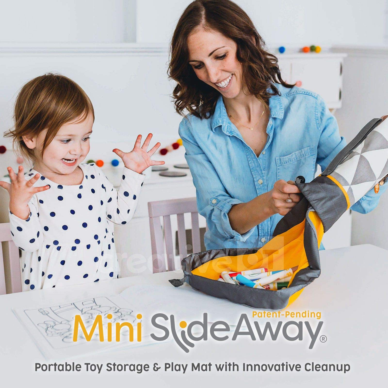 Creative QT SlideAway, Dinosaur Print, On-The-Go Mini Storage Bag and Table Top Play Mat For Kids and Toddlers, Room and Travel Toy Organizer