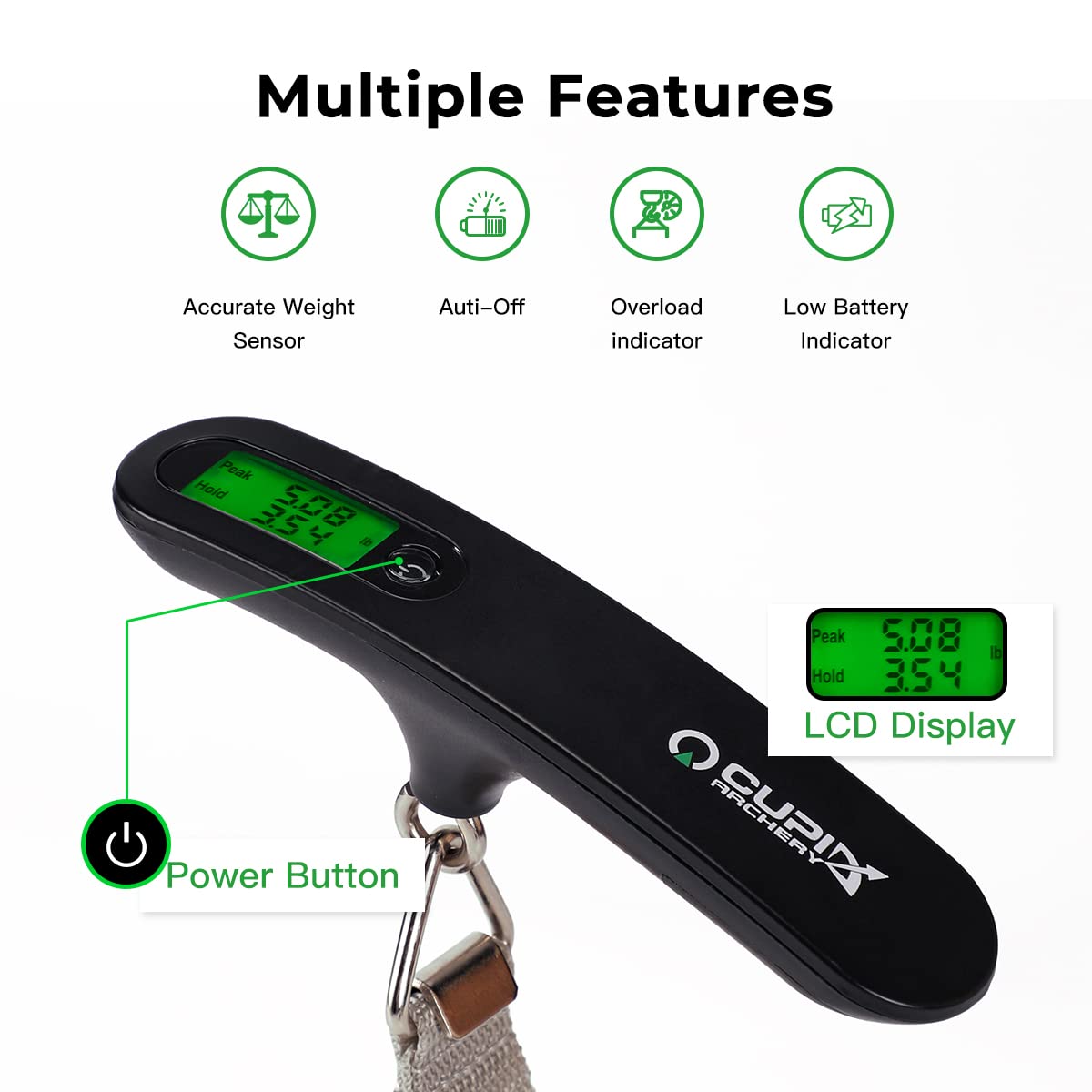 Digital Bow Scale,110 lbs High Precision Archery Bow Scale (Black+Hook+Lanyard)