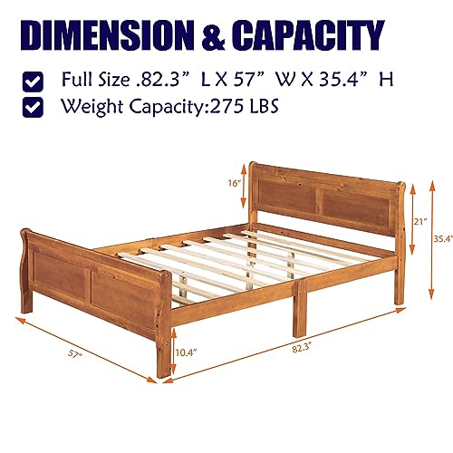 Full Size Wood Platform Bed Frame with Headboard and Footboard, Modern Classic Platform Bed with Wood Slats Support & Under Bed Storage for Bedroom Girls, No Box Springs Needed (Full, Oak)