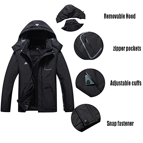 MOERDENG Men's Mountain Waterproof Ski Jacket Windproof Rain Windbreaker Winter Warm Hooded Snow Coat