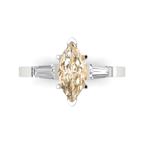 Clara Pucci 2 ct Marquise cut 3 stone Solitaire Natural Brown Morganite Engagement Promise Anniversary Bridal Ring 18K White Gold 8.5