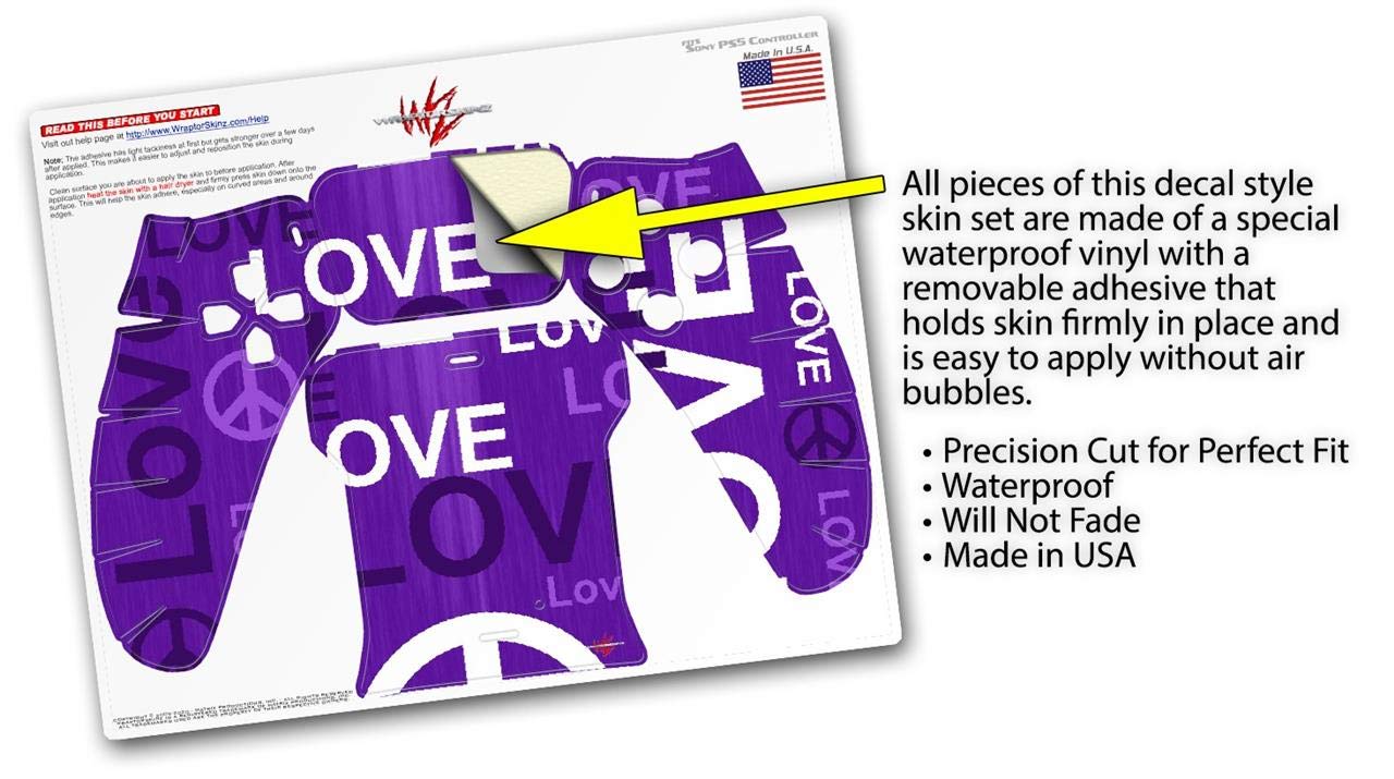 WraptorSkinz Skin Wrap compatible with Sony PS5 DualSense Controller Love and Peace Purple (CONTROLLER NOT INCLUDED)
