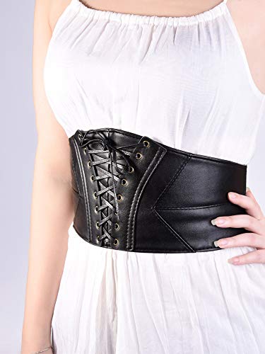 EBOOT Elastic Wide Waist Belt Tied Corset Cinch Belt with Press Button, Black