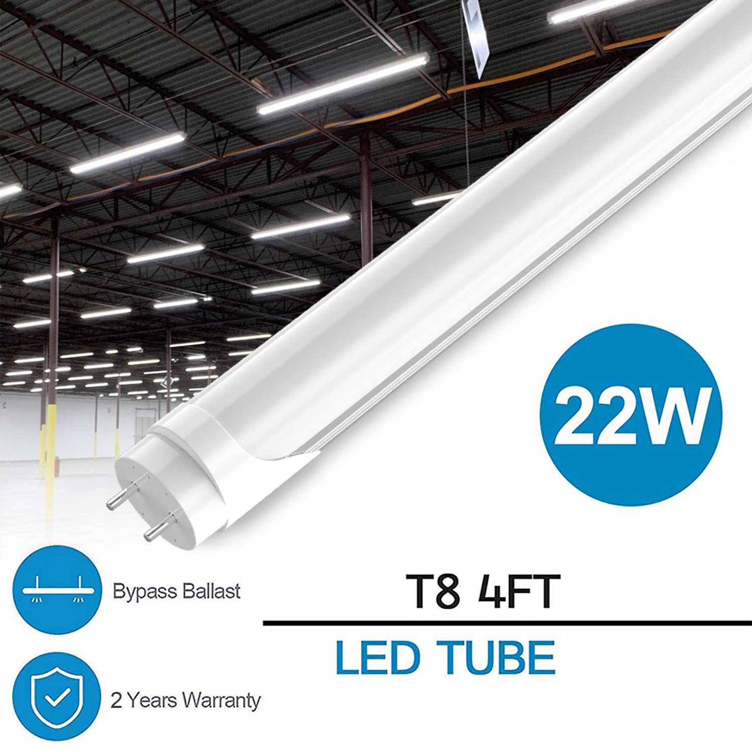 CNSUNWAY T8 LED Bulbs 4 Foot, 22W 2400LM, 5000K Daylight, Type-B Light Tube, Ballast Bypass, Dual-End Powered, Frosted Cover, T8 T10 T12 Fluorescent Light Bulbs Replacement (4-Pack)