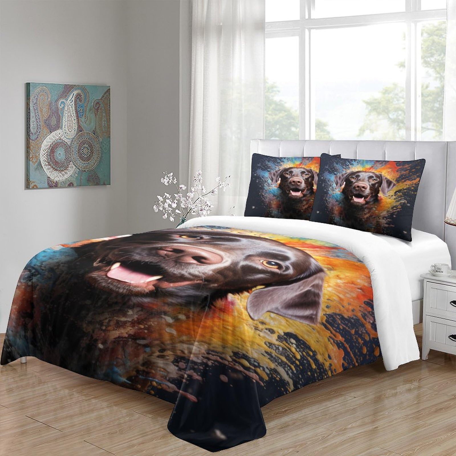 EVMILA Labrador Dog Comforter Covers 3D Printed Quilt Cover Duvet Cover Bedding Set for Childrens and Adults 3 Pieces with Pillowcases Microfiber with Zipper Closure Queen(228x228cm), Style