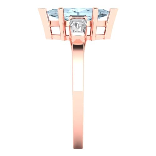 Clara Pucci 2 ct Marquise cut 3 stone Solitaire Genuine Natural Aquamarine Engagement Promise Anniversary Bridal Ring 18K Rose Gold 5.25