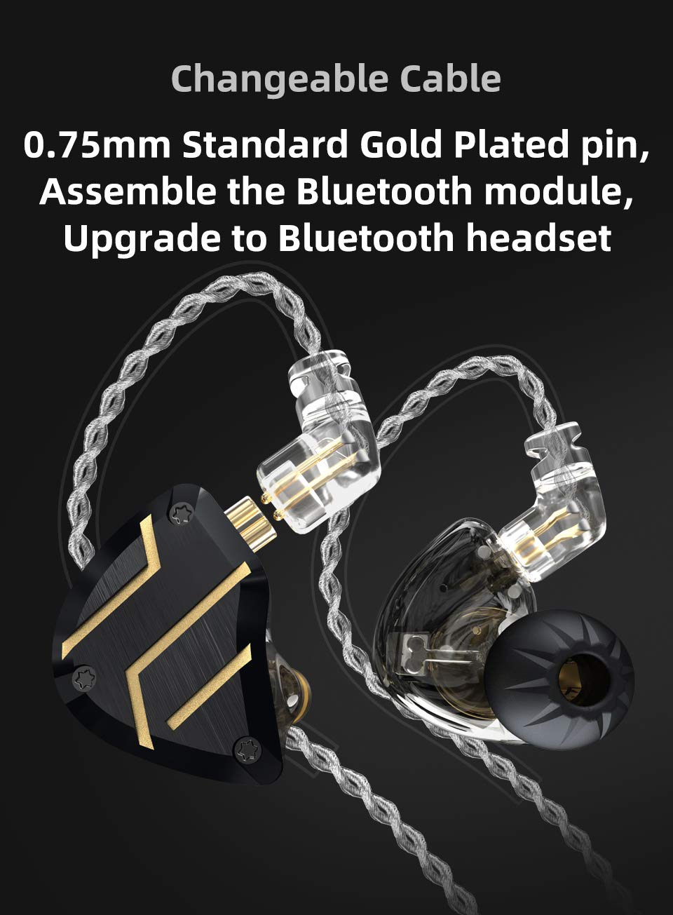 CCA C10 Five Drivers Hybrid in Ear Monitors in Each Side，HiFi 4BA 1DD High Resolution Earphones/Earbuds with 3.5mm Gold Plated Plug Detachable Cable 2pin 0.75mm Wired Earbuds (with Mic, C10pro Black)