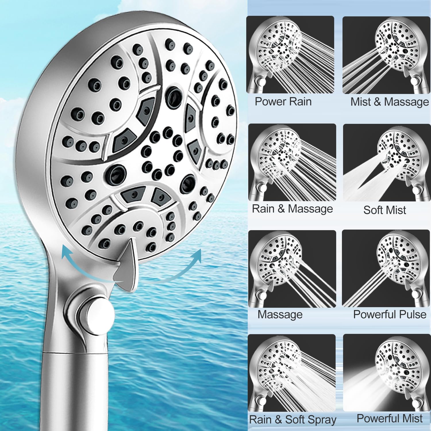 Filtered Shower Head With Handheld 10 Spray Modes High Pressure Shower Head With Filter, With On/OFF Pause Button, Water Softener Shower Head for Harmful Substance Remove Chlorine ReducesDry Itchy