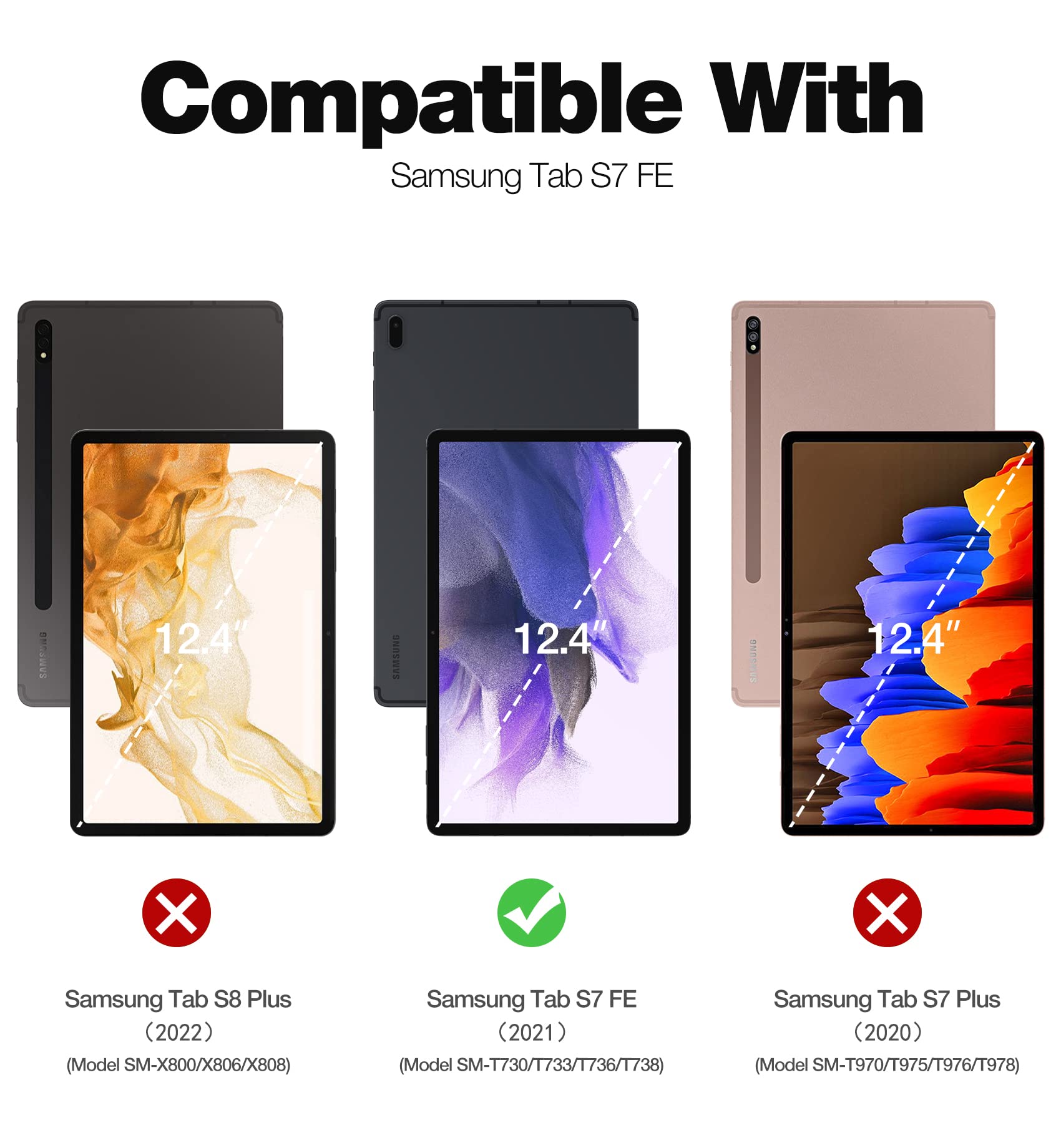 Dexnor Case for Galaxy Tab S7 FE 12.4 Inch (2021), [Built in Screen Protector & Kickstand] with Pen Holder Heavy Duty Shockproof Full Body Protective Cover for Galaxy S7 FE Case-Black