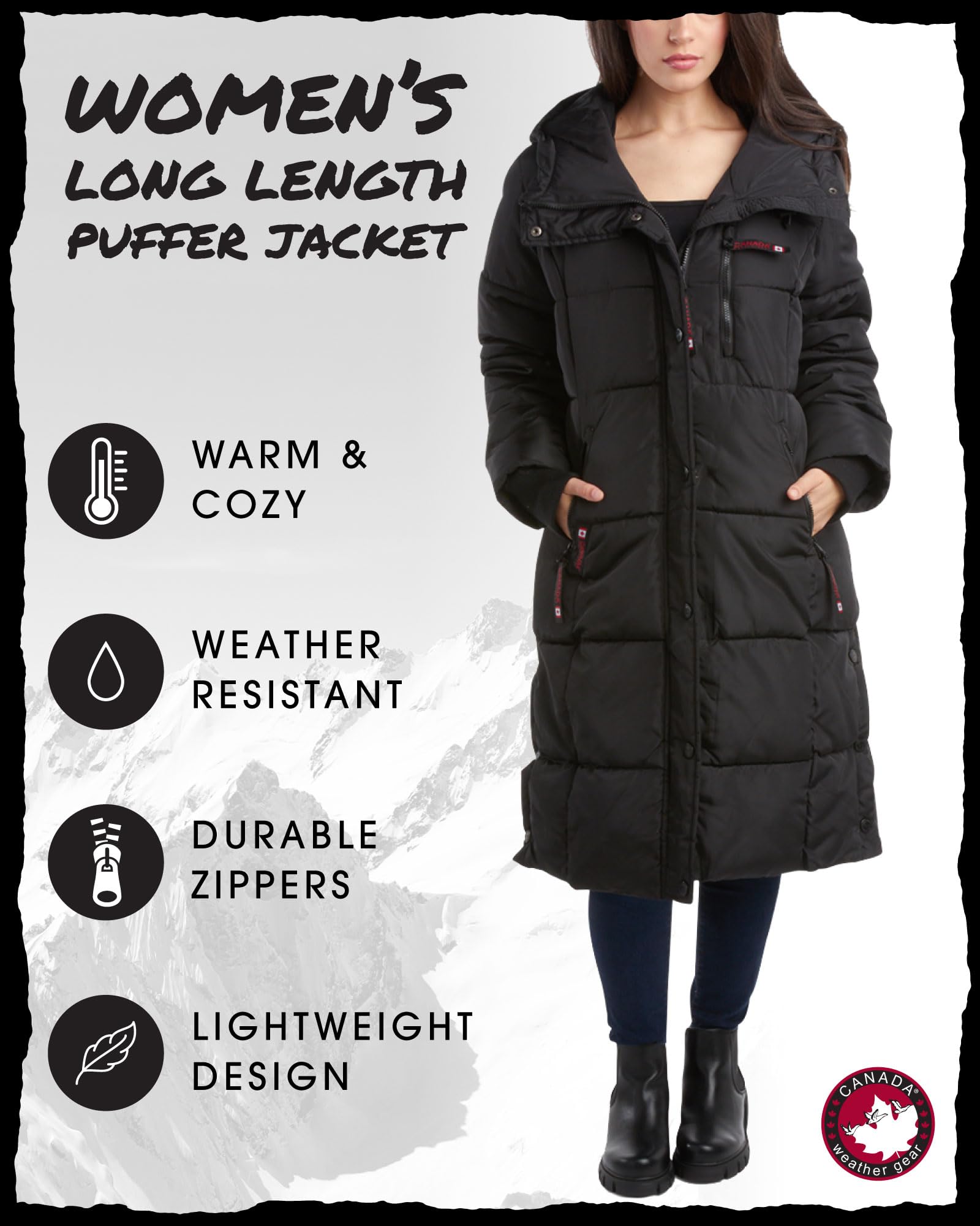 CANADA WEATHER GEAR Womens Winter Coat Full Length Quilted Puffer Parka Plus Size Heavyweight Maxi Jacket for Women, S-3X, Size Large, Jet Black