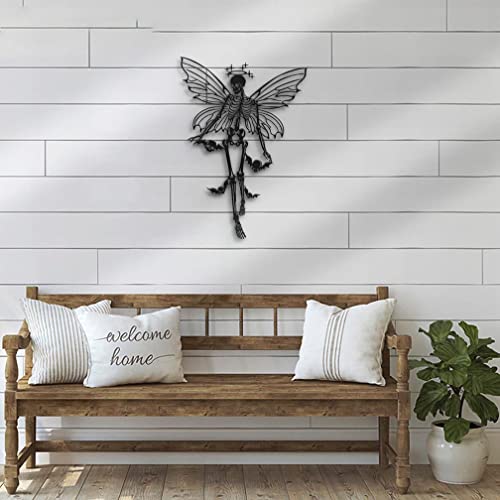 Skeleton Fairy skull Metal Wall Art Led Light Gothic Princess Sign Decoration Fairycore Aesthetic Halloween Home Decor Birthday Housewarming