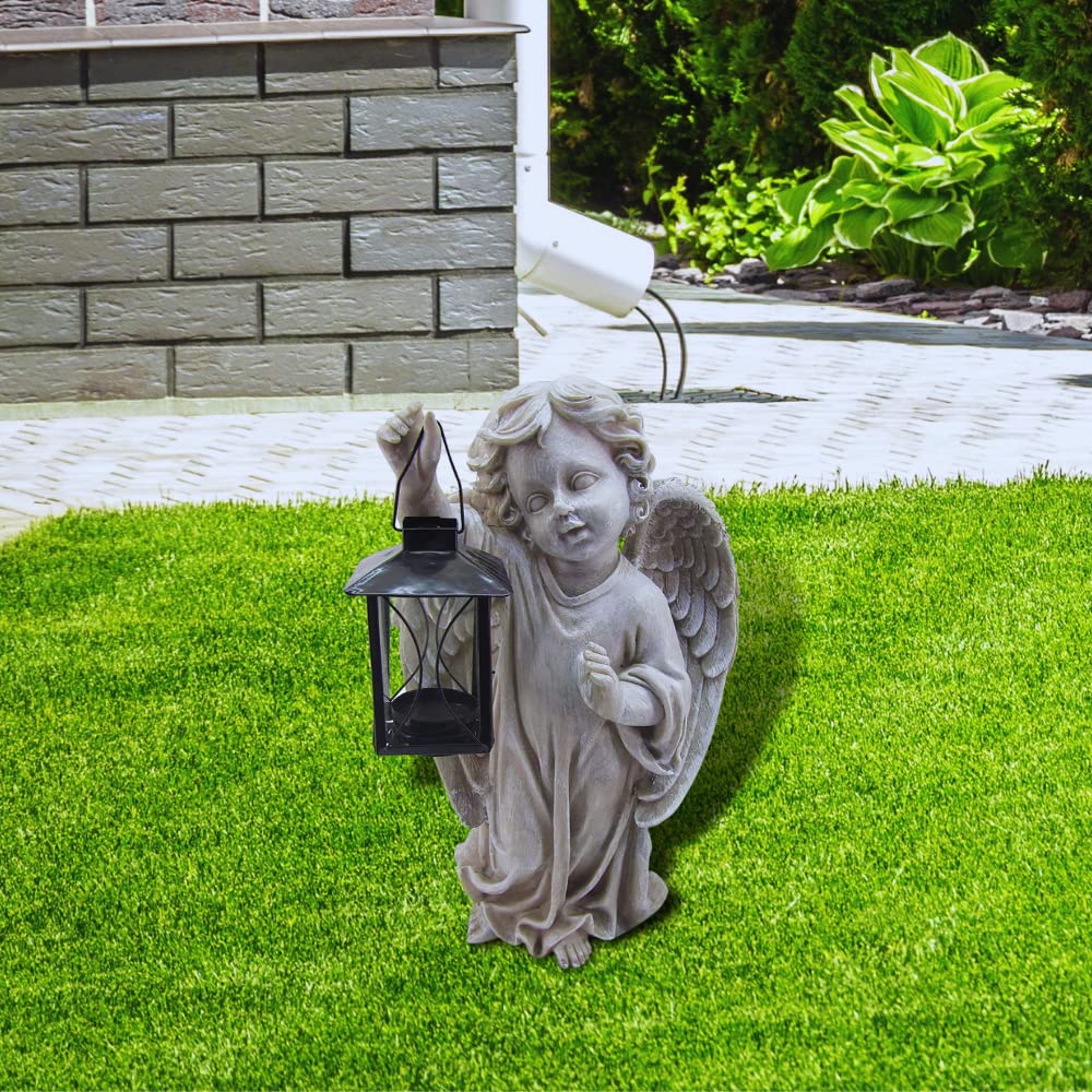 Comfy Hour Faith and Hope Collection Resin Cherub Praying Angel Taking A Lantern Perfect for Home Or Outdoor Garden