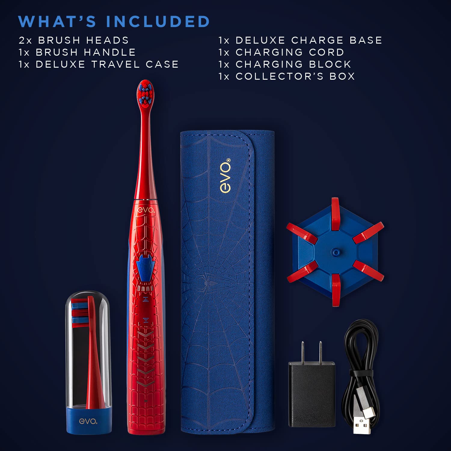 EVO SPM-1 Plaque Defense Replacement Toothbrush Heads, Marvel Spider-Man Electric Toothbrush Heads, Toothbrush Refill Brush Heads - Collector's