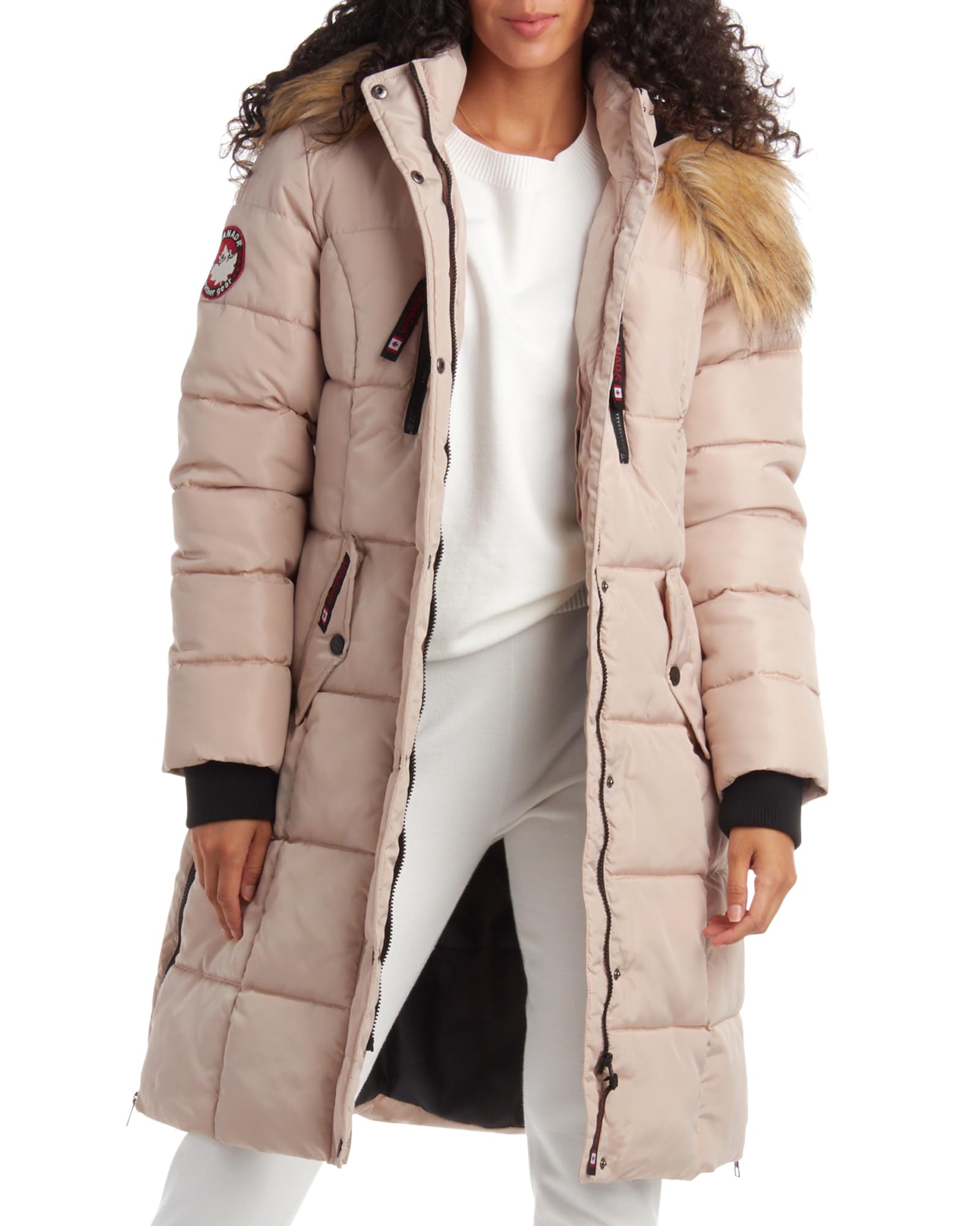 CANADA WEATHER GEAR Women's Winter Jacket - Heavyweight Long Length Bubble Puffer Parka (S-XL), Size Medium, Sand/Natural