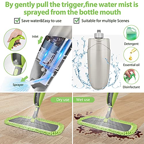 Spray Mop for Floor Cleaning Microfiber Mop Wet Dust Mop with 6 Reusable Washable Microfiber Pads and 610ML Refillable Bottle Dry Wet Kitchen Mop for Hardwood Laminate Tile Floor Cleaner Household