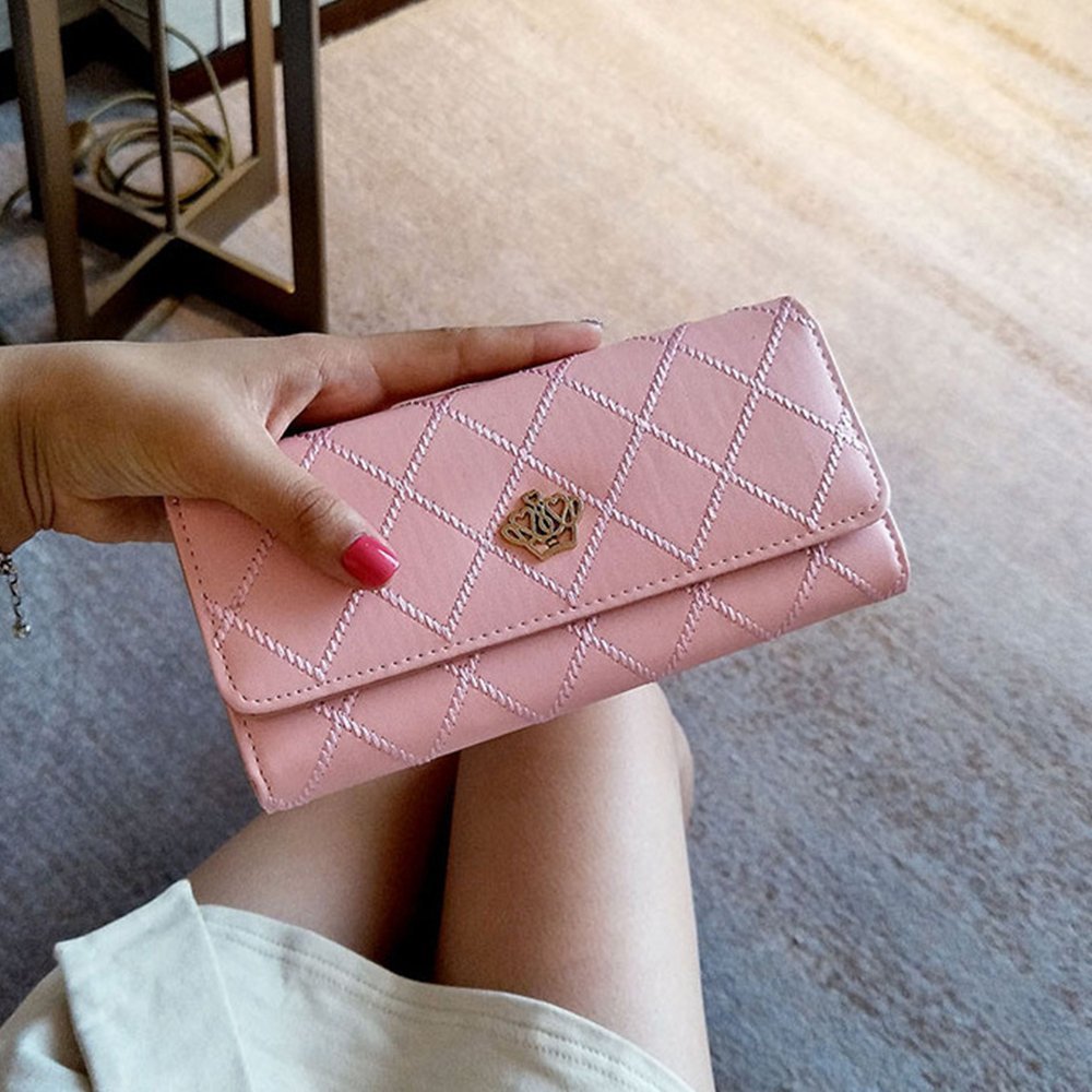 Todd Grace Fashion Ladies Purse Elegant Clutch Crown Wallet Long Wallet Leather Wallet (Pink)