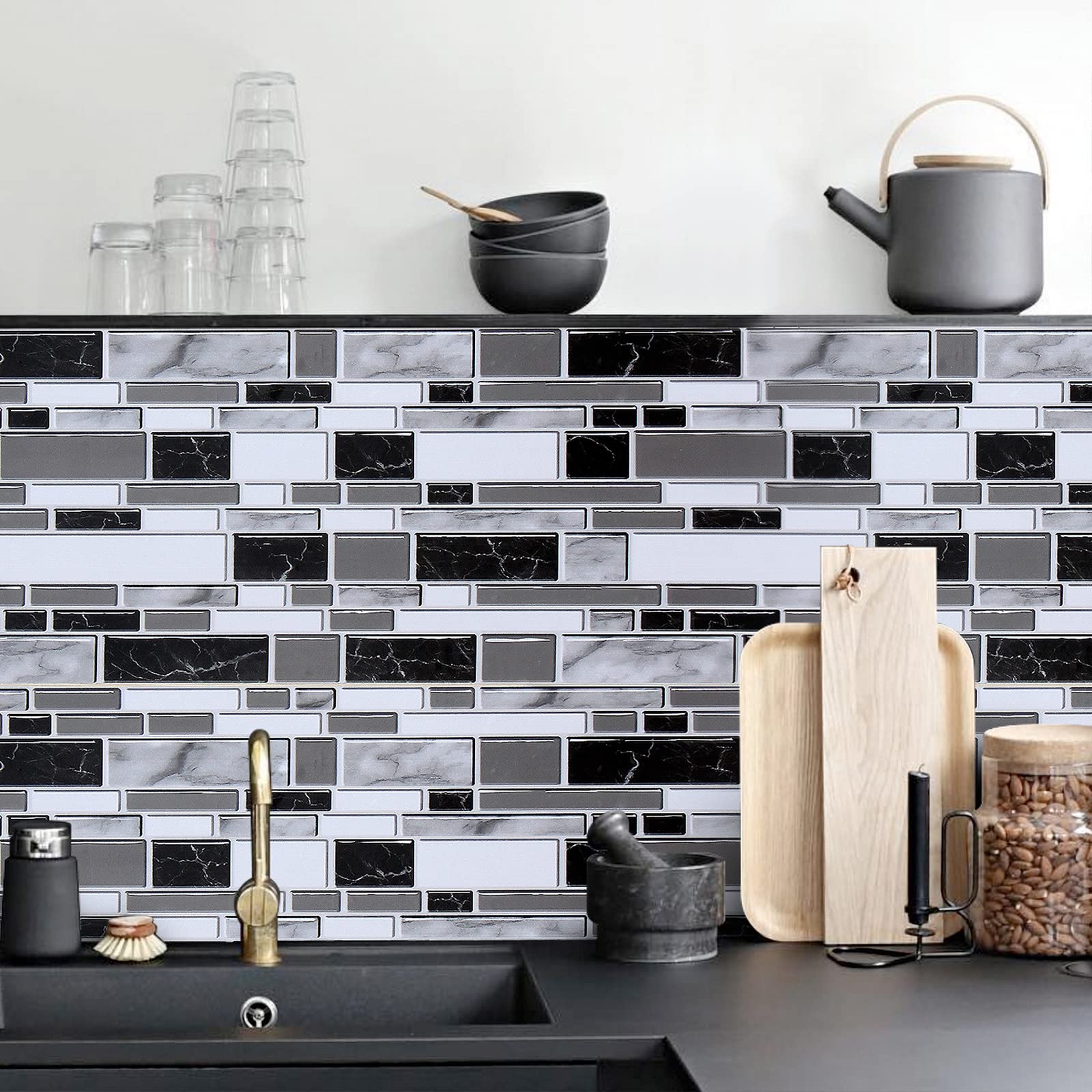 Livebor Peel and Stick Backsplash Wallpaper Kitchen Backsplash Wallpaper 11.8inch x 118.1inch Tile Contact Paper Kitchen Peel and Stick Countertops Waterproof Wallpaper for Bathroom Kitchen Wallpaper