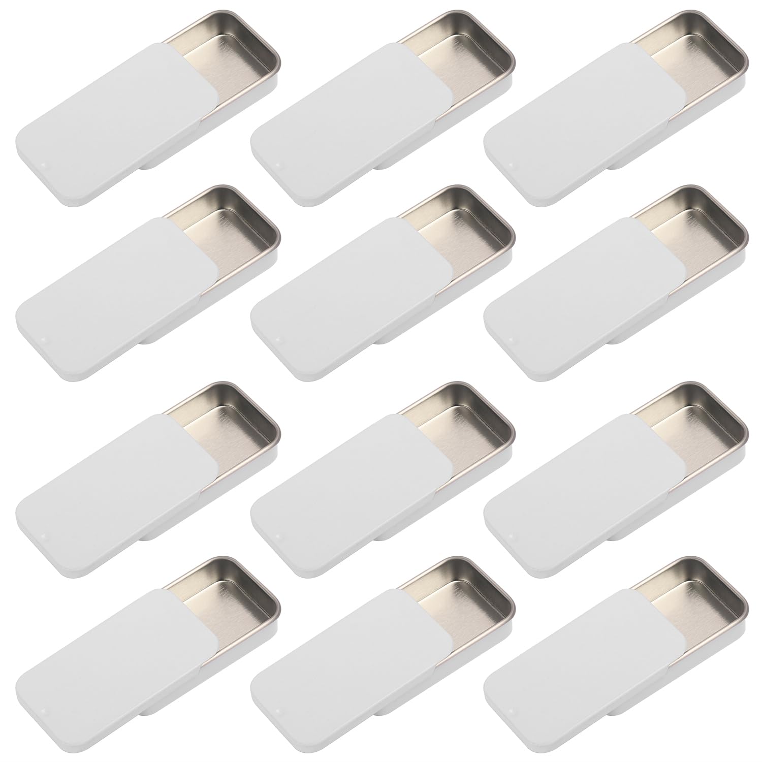 GENHAKON 50 PCS 2.36X1.3X0.43 Inch, Slide Top Tin Containers for Lip Balm, Rectangular Metal Tin Box with Sliding Lid for Small Items, Such as Candy, Charging cable, Pills, Earring, Jewelry, Etc