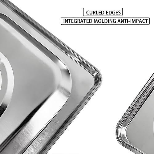 UEJYWUY 8 Pack 1/9 Size Stainless Steel Steam Table Pan Cover, Stackable Steam Table Lids with Handle, Hotel Pan Cover for Steam Table Pan, Buffet Pan, Roasting Pan