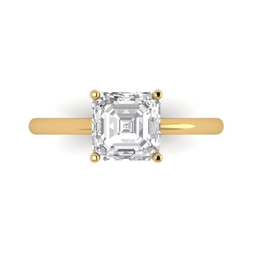 Clara Pucci 2.0 ct Asscher Cut Solitaire Moissanite Engagement Wedding Bridal Promise Anniversary Ring 18K Yellow Gold Size 8