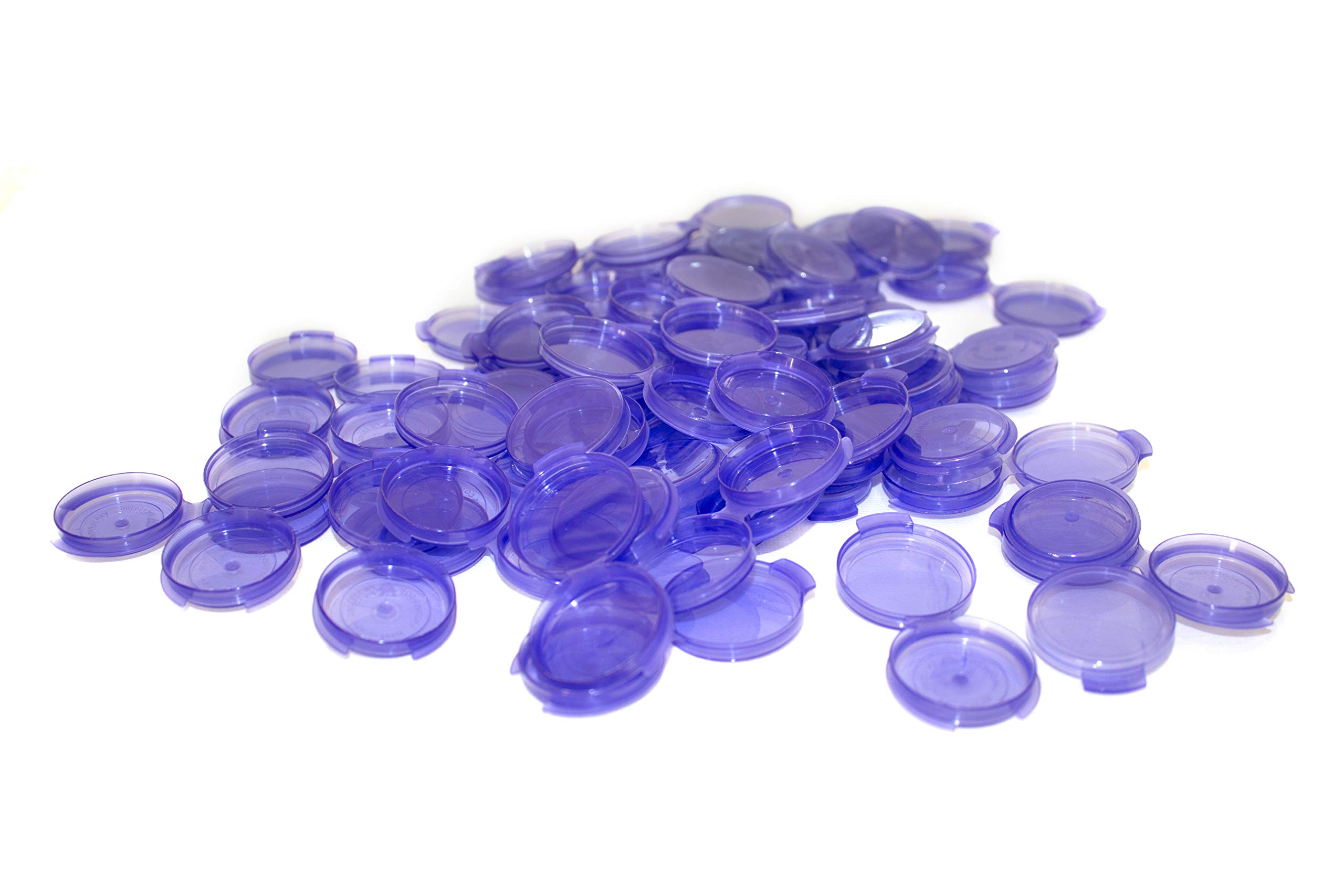 MADE IN THE USA 100 Pack Small Plastic Containers with Attached Clamshell Lids for Makeup Samples, Skincare Testers, Lab Work, Beads, Seeds, Jewelry, Coins, Travel (Transparent Purple, 1/20 (0.05 oz)