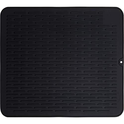 Silicone Dish Drying Mat,Drying Mat for Kitchen Counter, Silicone Trivets/Pot Holders ,Heat Resistant Mat,Easy to Drain and Clean Large Drainboard Mat, Dish Drainer Pad (17.72 x 15.75Inches, black)