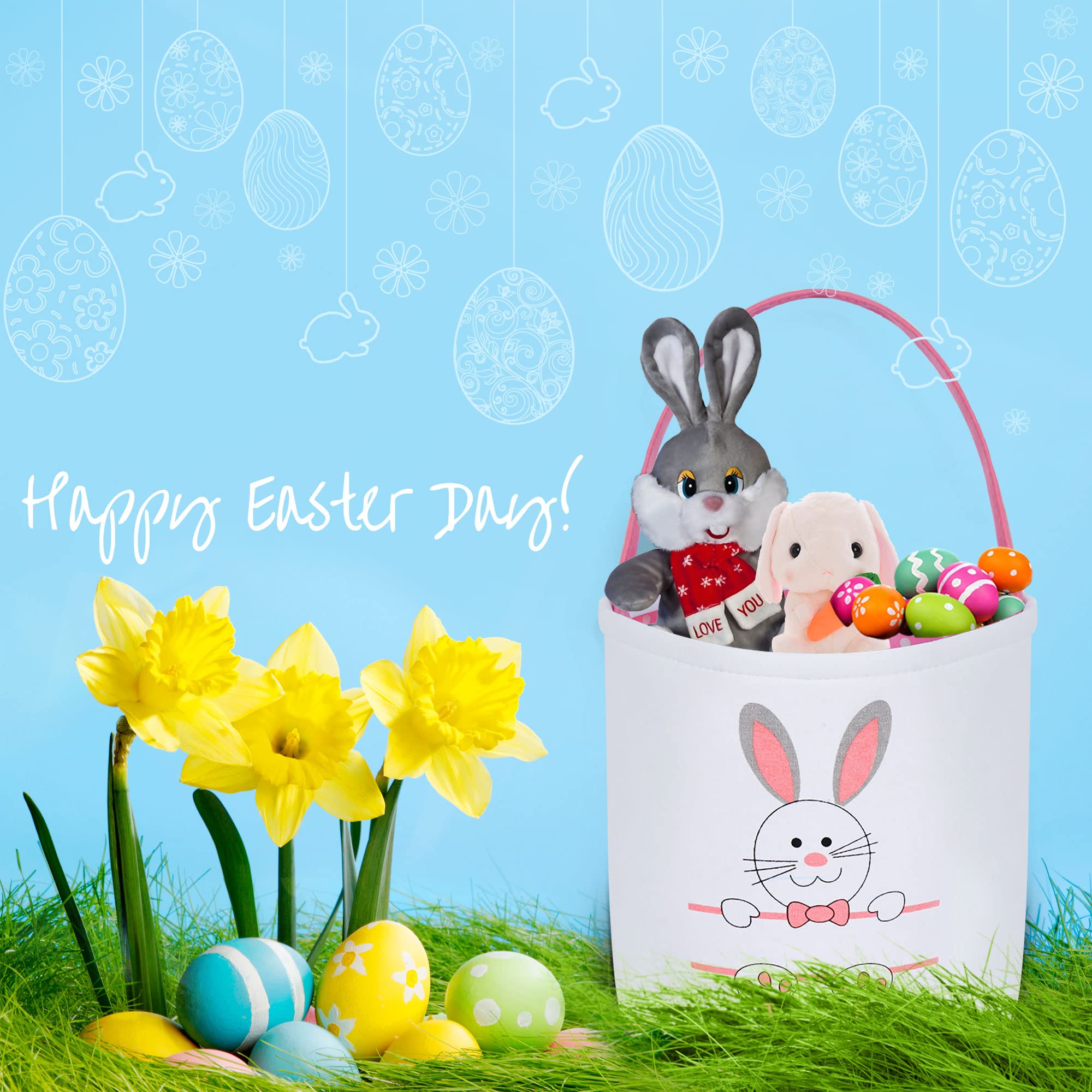 Easter Basket Plain Soft Cloth Bucket Bunny Egg Hunt Canvas Small Collapsible Cheap Bag Gift Bulk Empty Set of 4