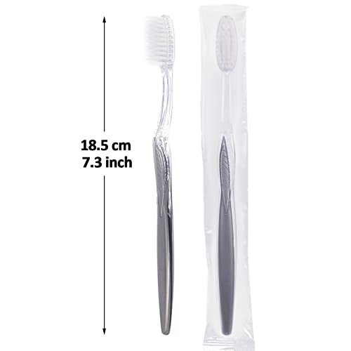 FKYzixeh Grey Handle Toothbrush Bulk, Disposable Toothbrushes Individually Packaged, Toothbrush for Travel, Hotel and Homeless (50 Pack)