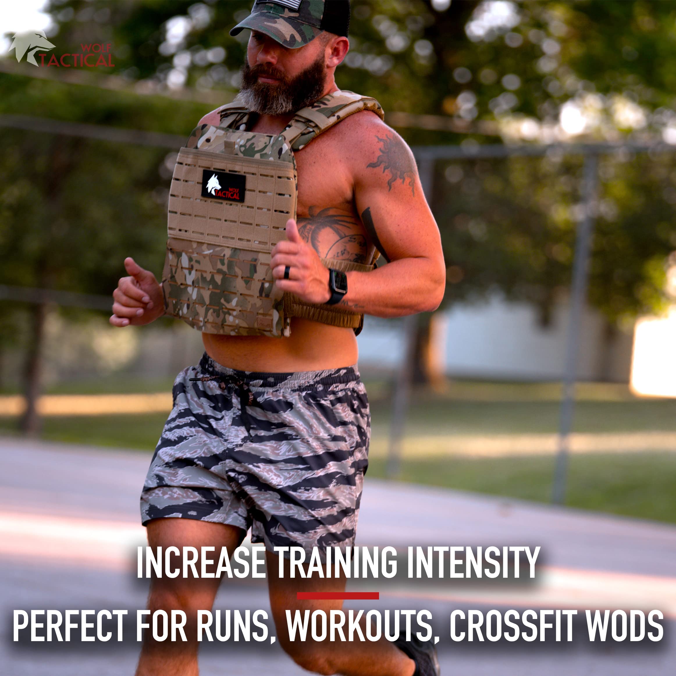 WOLF TACTICAL Adjustable Weighted Vest – WODs, Strength and Endurance Training, Fitness Workouts, Running (Black)