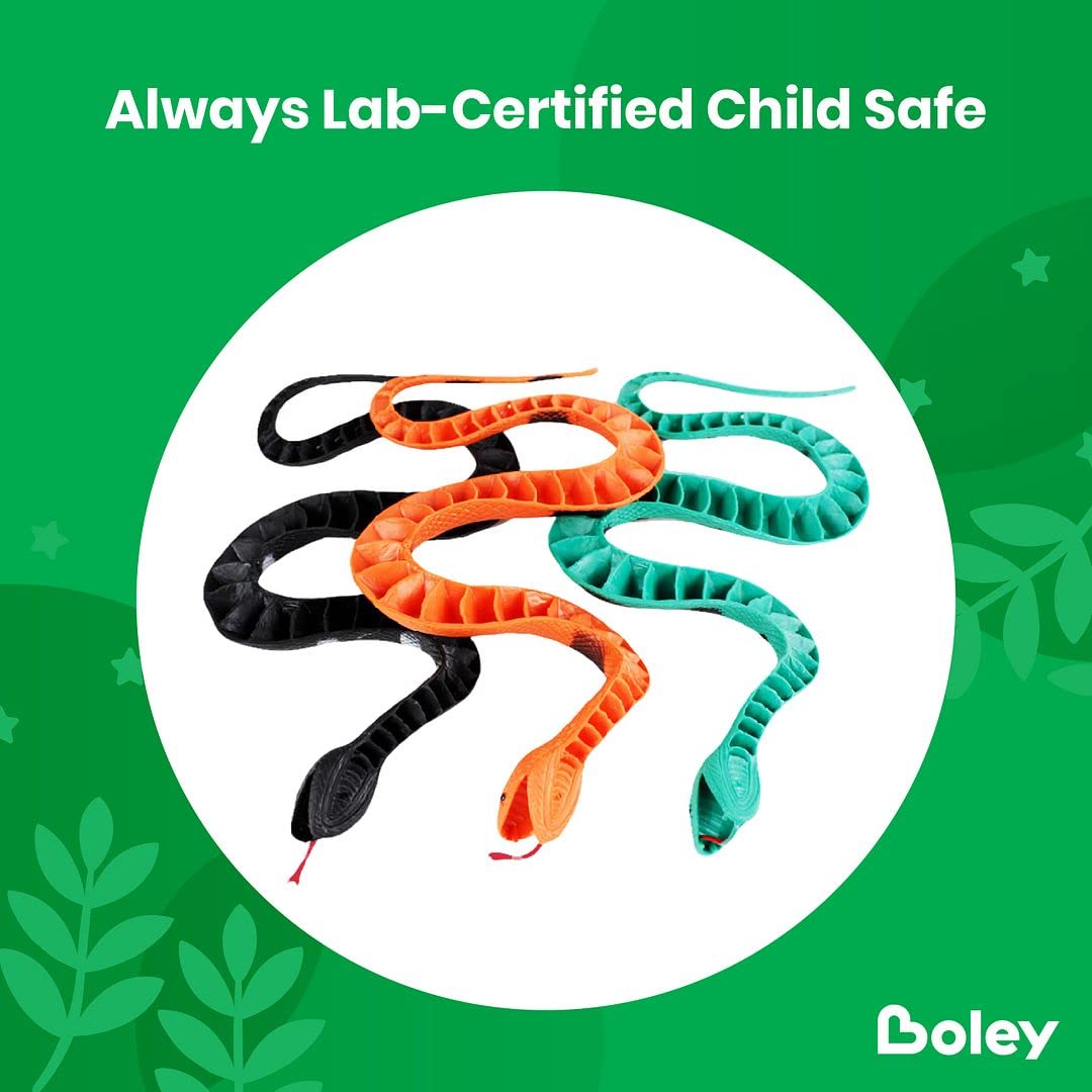 Boley Giant Realistic Rubber Snakes - 8 Pack 18" Long Realistic Fake Snake Toy Set - Pack includes Python, Rattlesnake, Cobra - Prank Toys, Theater Props, and Party Favors - Rubber Snakes for Kids!