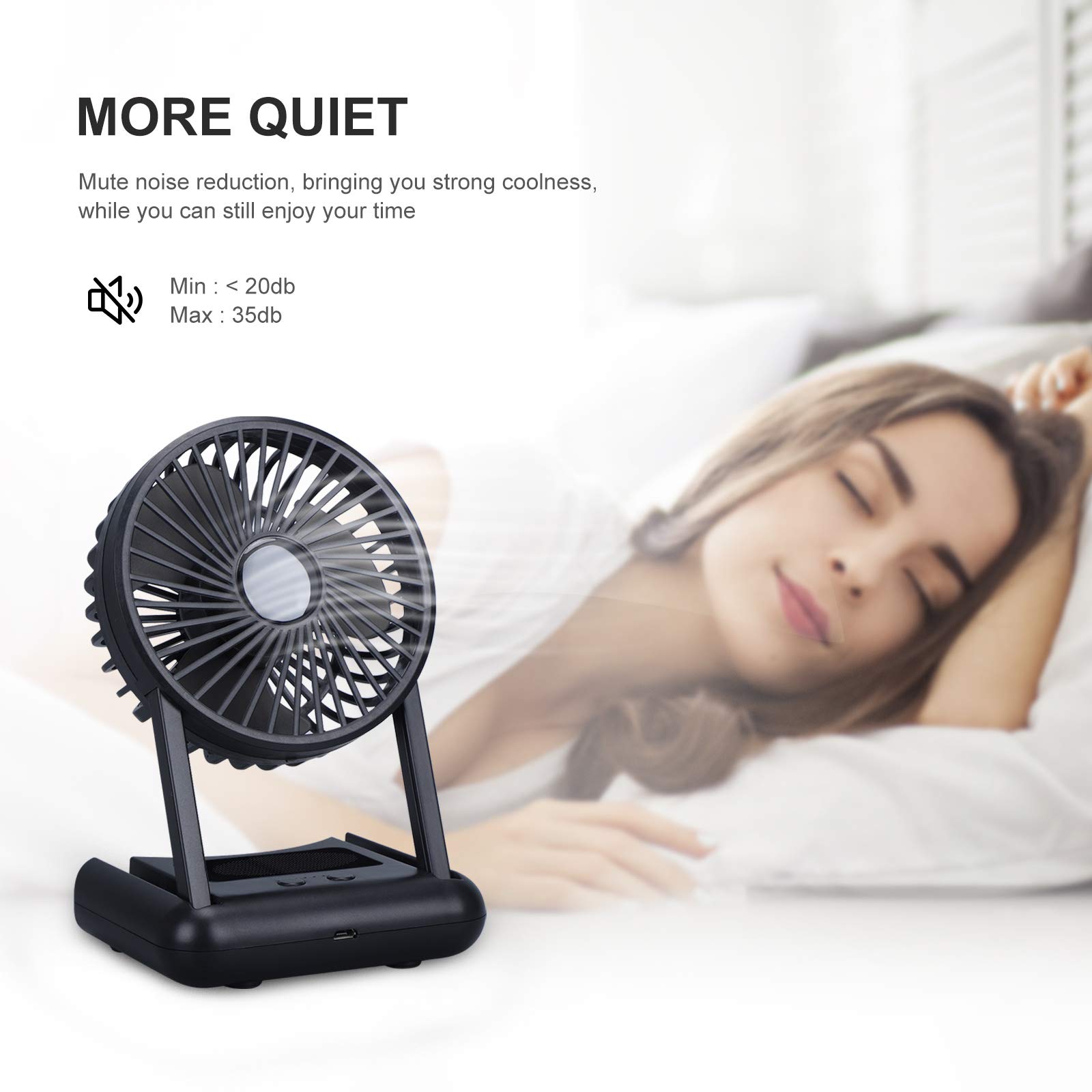 WUYILED Battery Operated Fan, Small Table Fan with Strong Airflow Quiet Operation Portable Fan Speed Adjustable Head Mini Personal Fan for Home Office Bedroom Table and Desktop 4 Inch