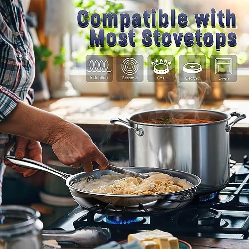 Cooks Standard Multi-Ply Clad Stainless Steel Saute Pan 10.5 Inch, 4 Quart Deep Frying Pan Skillet with Lid, Induction Cookware, Stay-Cool Handle
