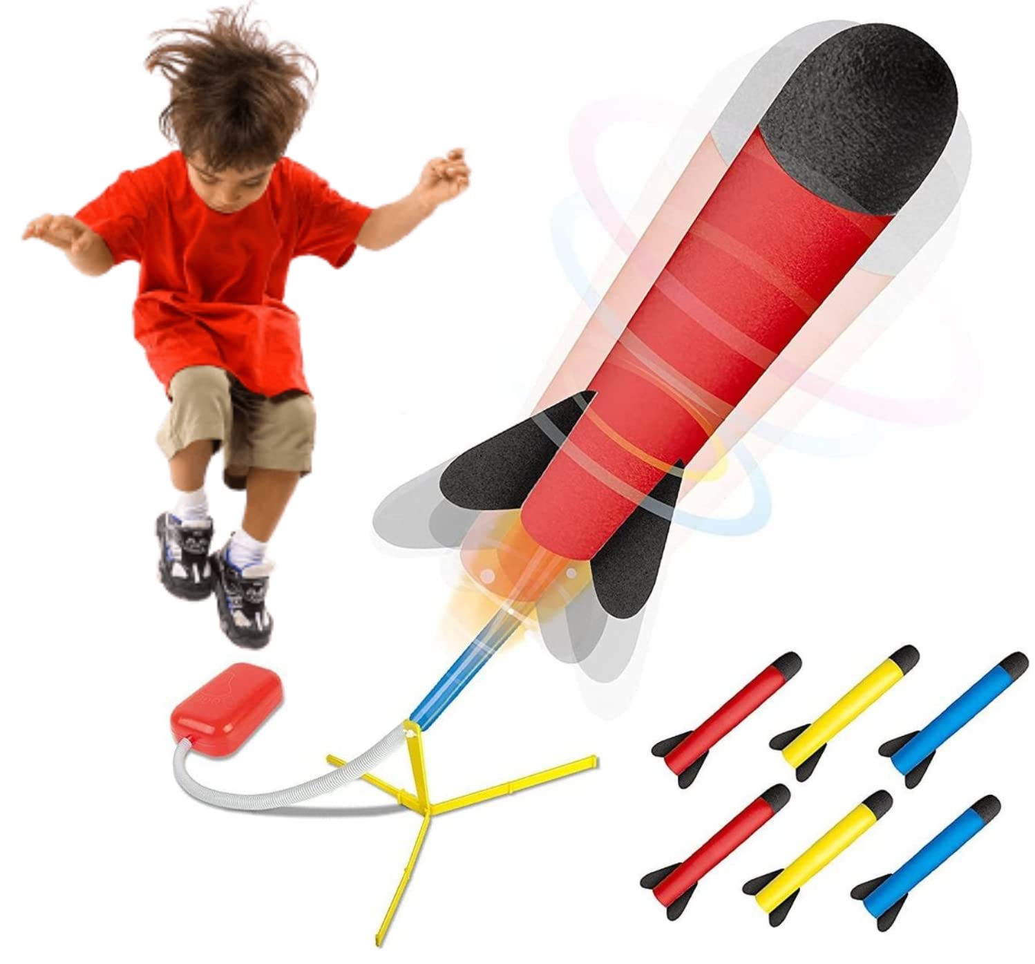 Play22 Toy Rocket Launcher for Kids Shoots Up to 100+ Feet - Play Launch Rocket Includes 6 Foam Rockets, 3 Colors - Best Birthday Gift for Boys and Girls Fun Outdoor Toys for Kids Age 3+ Years