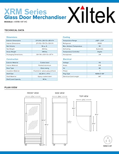 Xiltek New Single Door Upright Retail Merchandiser Display Freezer with Triple Paned Glass Door; 13 Cubic Ft.
