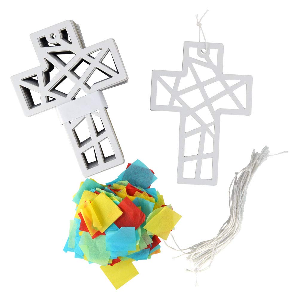 Kipp Brothers DIY Cross Suncatcher Tissue Paper Craft- Great for Sunday School, Vacation Bible School, Classroom Projects & More (24 Per Pack)
