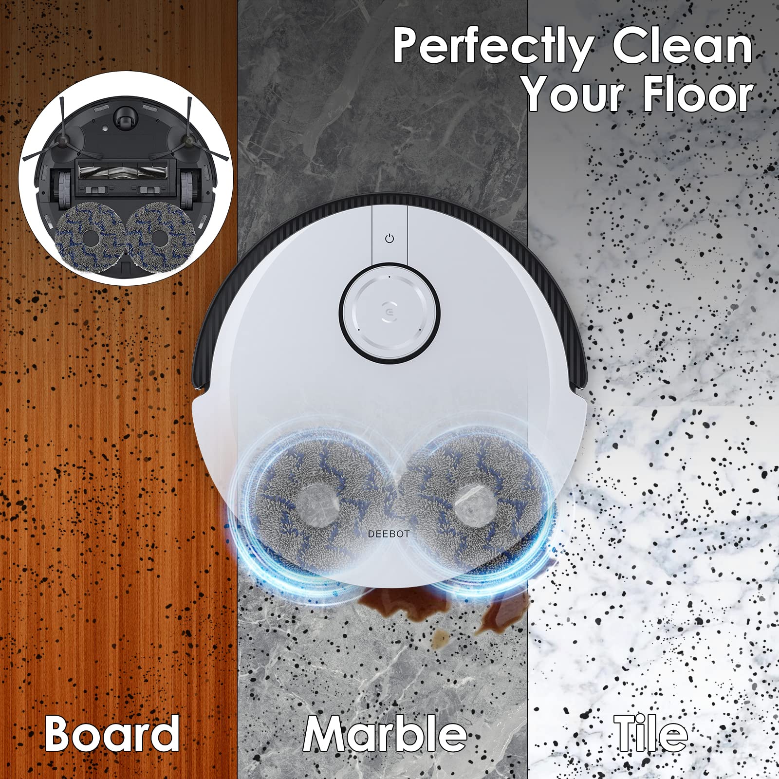 CHAIN PEAK (10 Pieces) Washable Reusable Mopping Pads for ECOVACS DEEBOT X1 Omni/ X1 PRO Omni/ X1 Turbo/ X1 PLUS/T10 Omni/ T10 Turbo, Strong Stain Removing Wipes Cloth Pads Premium Microfiber