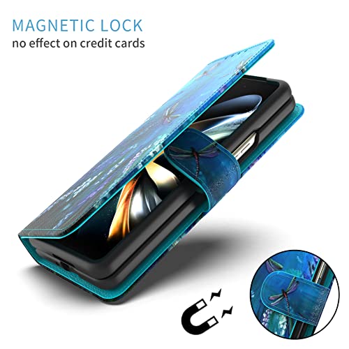 Singolas for Samsung Z Fold 4 Case 2022, Samsung Z Fold 4 Wallet Case Card Holder Slots Cover Leather Flip Samsung Galaxy Z Fold 4 Case Protective Cover for Galaxy Z Fold 4 5G Case, Dragonfly