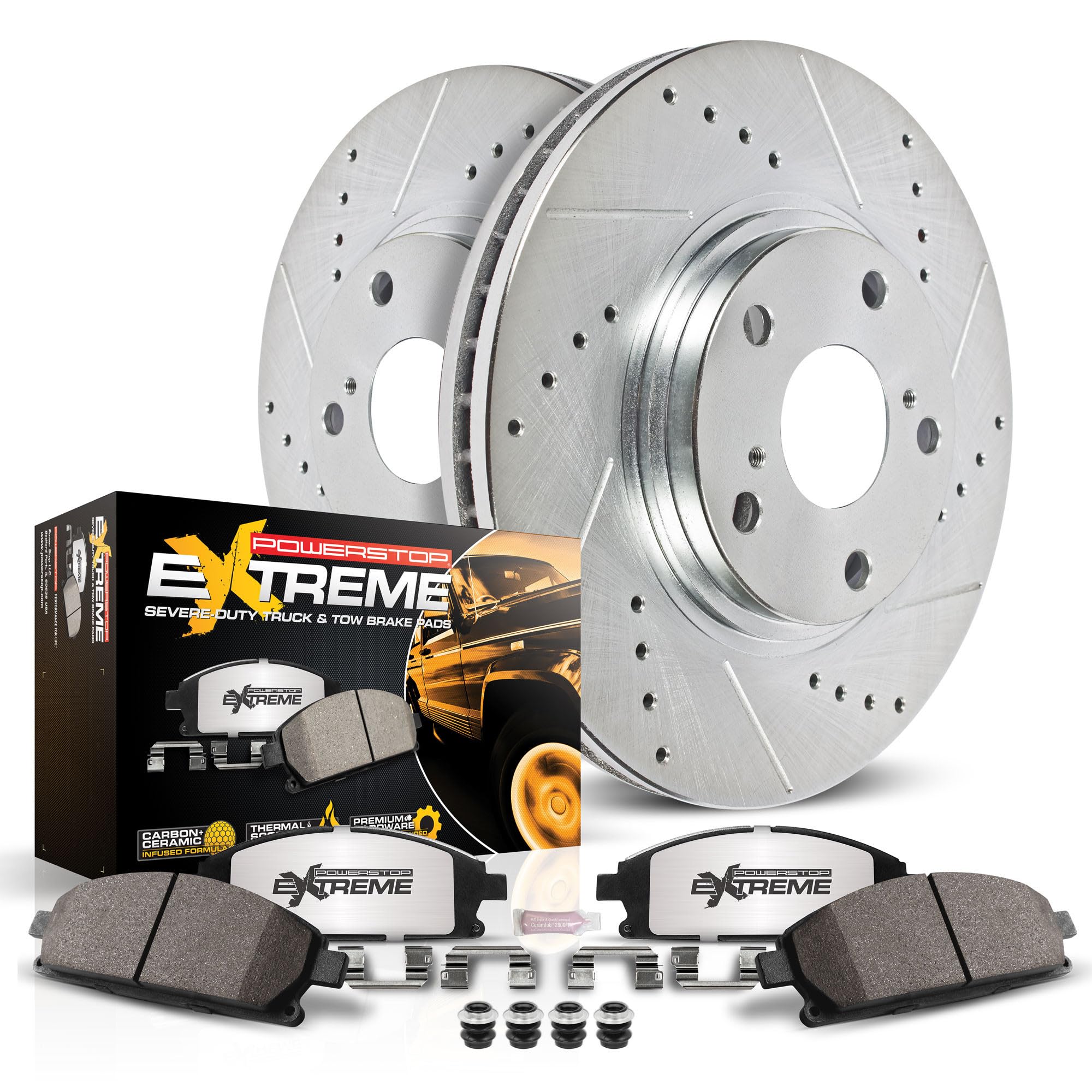 Power Stop K8030-36 Rear Z36 Truck & Tow Brake Kit, Carbon Fiber Ceramic Brake Pads and Drilled and Slotted Brake Rotors For Ford Expedition F-150 Lincoln Navigator 6 Lug