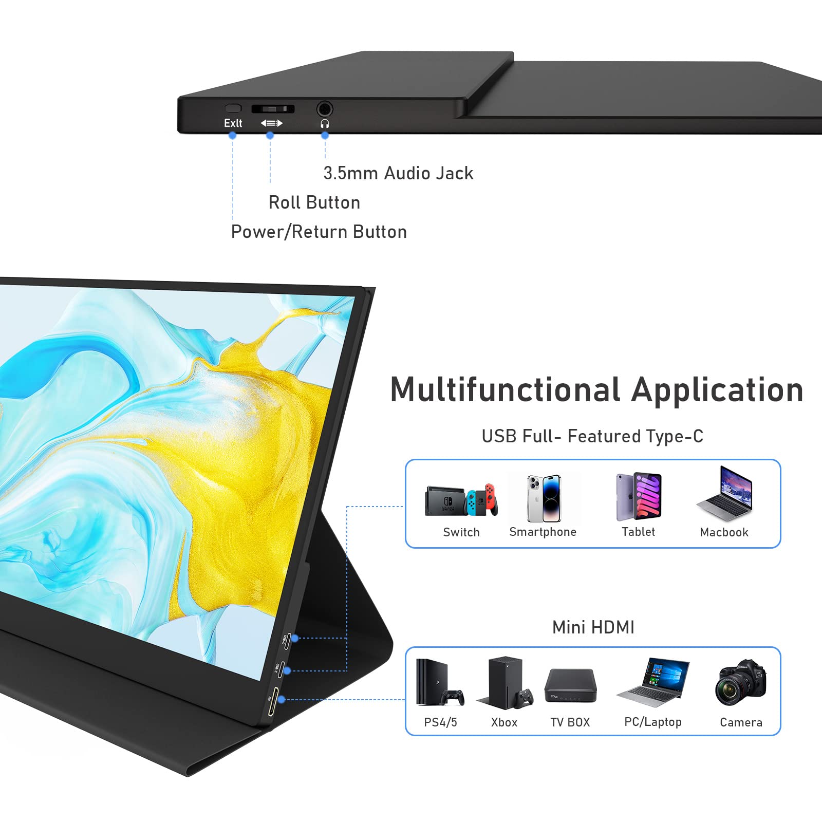 DECIONE Portable Monitor, 15.6 Inch 1080P FHD IPS USB C Second Laptop Screen, External Computer Display with Protective Case