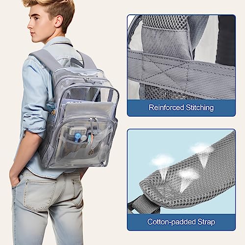 Cambond Clear Backpack - Heavy Duty Transparent Backpacks for Adults Reinforced Straps See-Through Bag for School Work (Large,Grey)