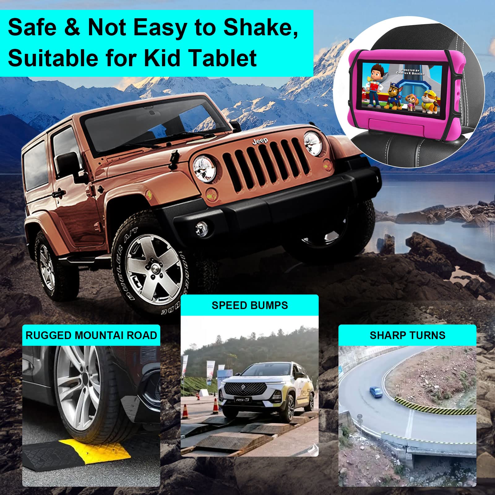 Car Tablet Holder,Car Headrest Mount Holder for Car Back Seat with Silicone Holding Net and Anti-Slip Strap,Angle-Adjustable Fits All 7-12.9" Tablets