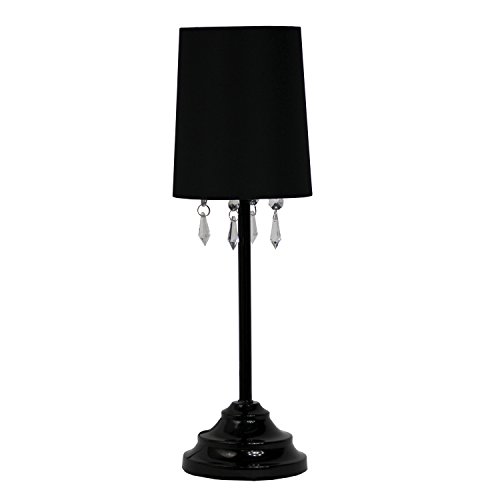 Simple Designs LT3018-BLK Fabric Shade and Hanging Acrylic Beads Table Lamp, Black 5.31 x 5.31 x 16.62